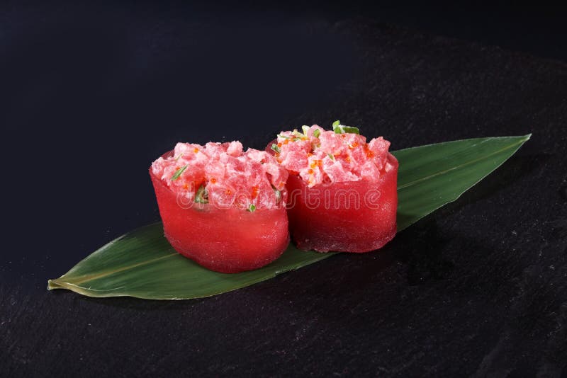 Stew tuna on green leaf stock photo. Image of skewer - 56959256