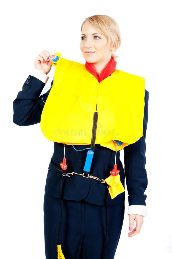 Steward with life jacket stock photo. Image of male, airliner - 14166730