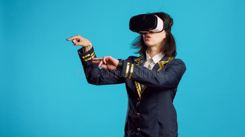 Stewardess Using Vr Headset with Interactive Vision Stock Image - Image ...