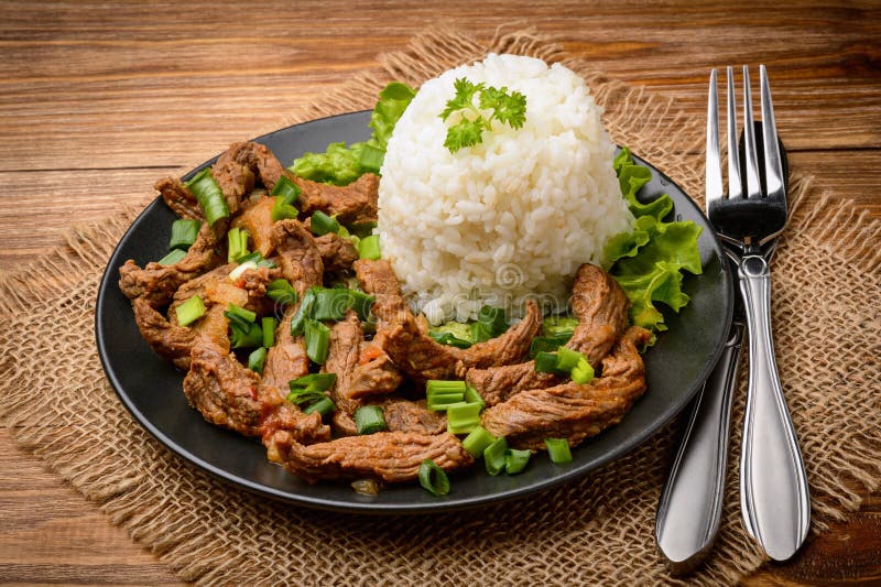 Stewed Beef with Boiled White Rice. Stock Photo - Image of meat, lunch ...