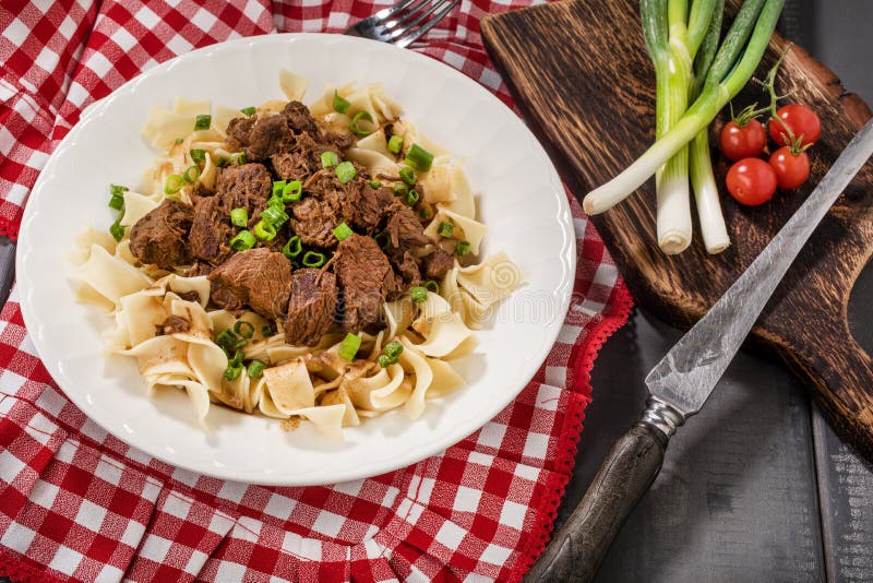 Stewed Beef with Tagliatelle Pasta Stock Photo - Image of tasty, fresh ...