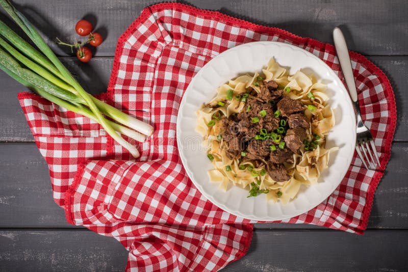 Stewed Beef with Tagliatelle Pasta. Stock Image - Image of dish, dinner ...