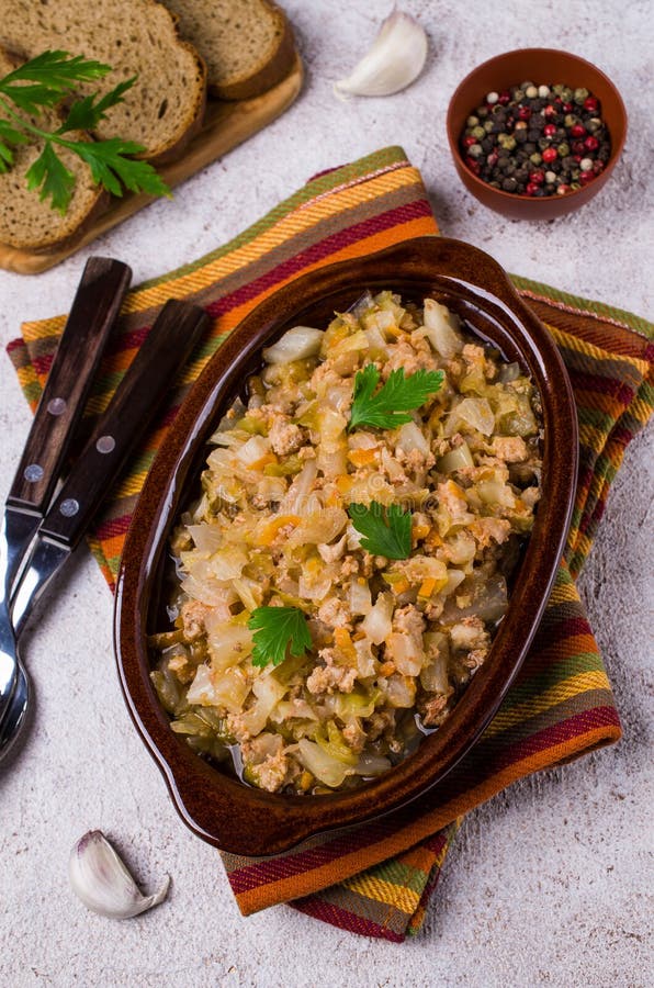 Stewed Cabbage with Minced Meat Stock Photo - Image of ground, food ...