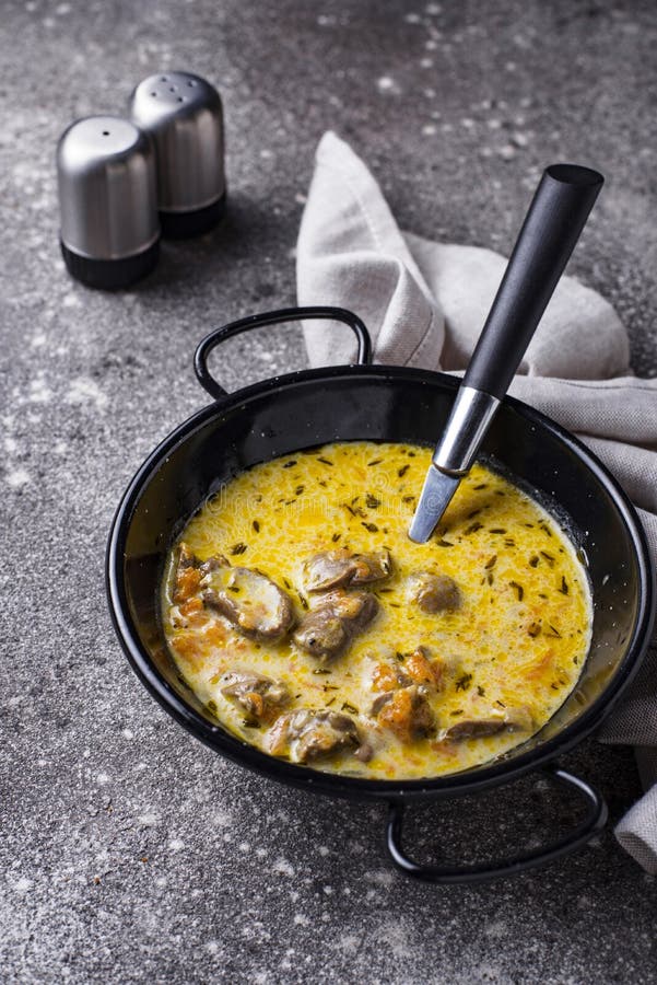 Stewed Chicken Heart in Sour Cream Stock Image - Image of sauce, meal ...