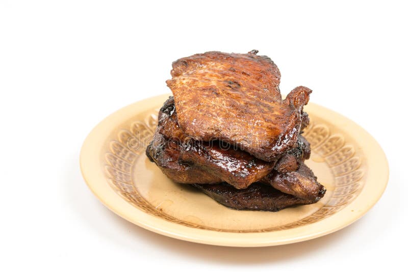 Stewed Fried Pork Chops in Worcestershire Sauce Stock Image - Image of ...