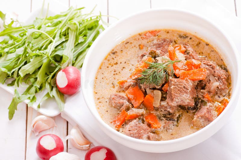 Boeuf Bourguignon Classic French Beef Stew on Blue Table with a Stock ...