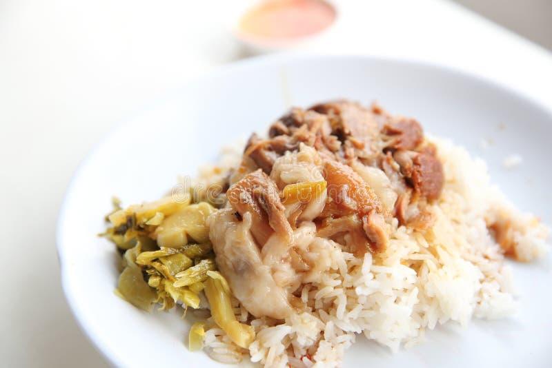 Stewed pork leg on rice stock image. Image of pepper - 50900617