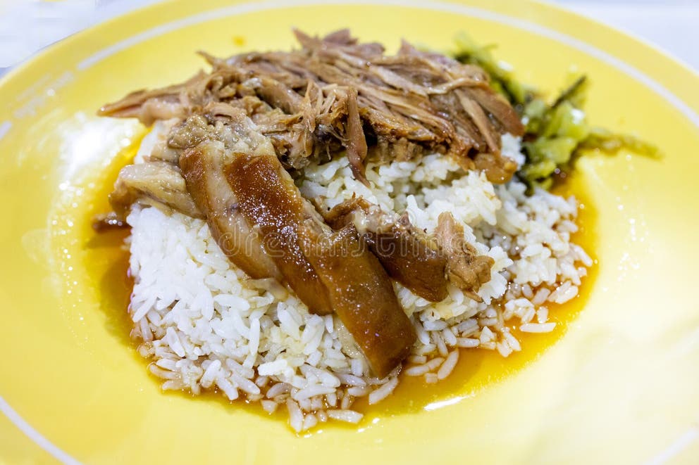 Top View of Stewed Pork Leg on Rice, Focus Selective Stock Image ...