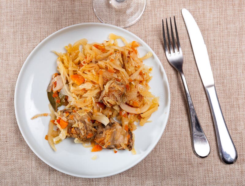 Stewed Pork Ribs Served with Cabbage Stock Photo - Image of vegetable ...