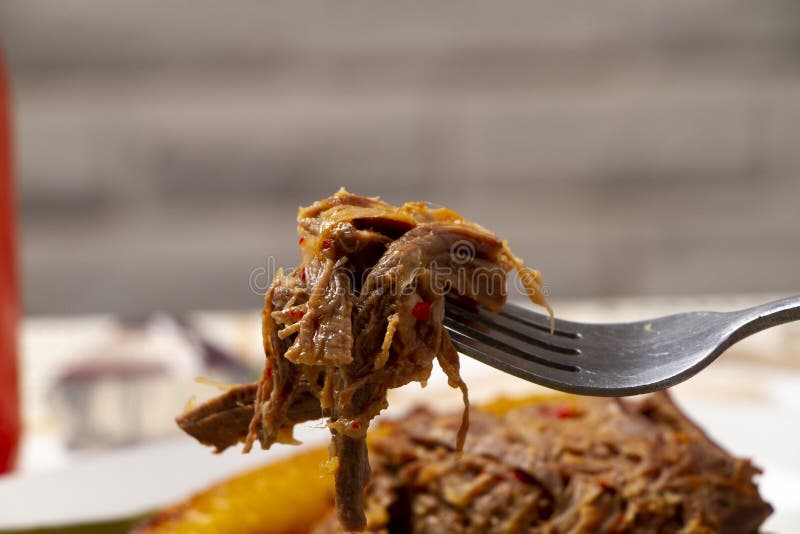 Stewed Shredded Beef Colombian Food Stock Photo - Image of corn ...