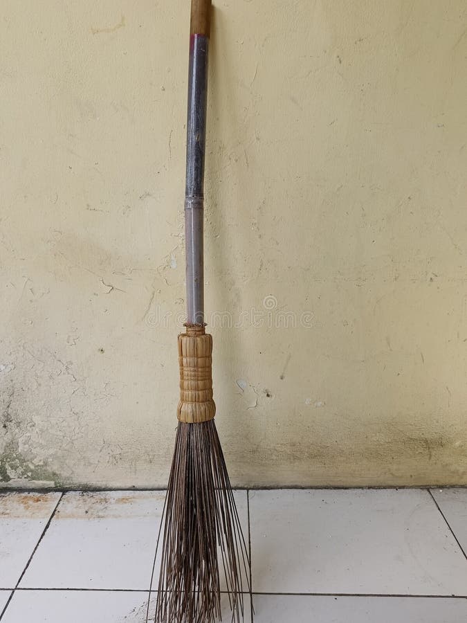 Stick Broom To Sweep the Yard of Leaves and Twigs Stock Image - Image ...