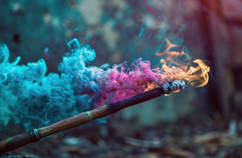 A stick with colored smoke stock illustration. Illustration of reef ...