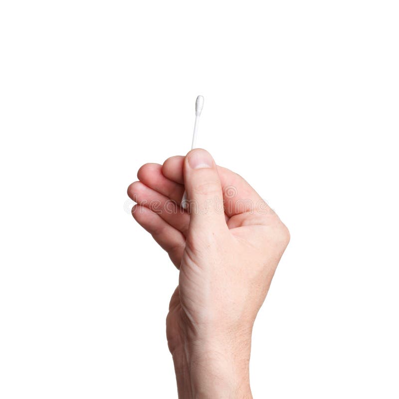 Stick with Cotton Wool in Hand Isolated on White Stock Photo - Image of ...