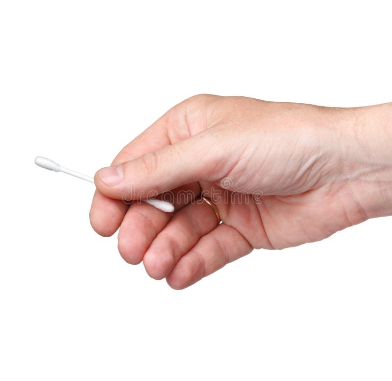 Stick with Cotton Wool in Hand Isolated on White Stock Image - Image of ...