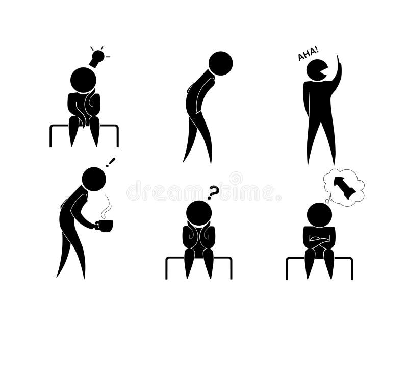 Stick Figure Action Bundle: Thinking, Questioning, Eureka, Coffee Break ...