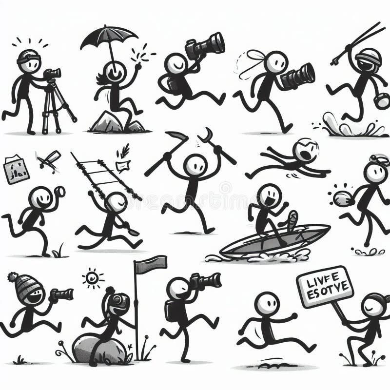 Stick Figure Adventures Stick Figures in Various Adventurous Pos Stock ...
