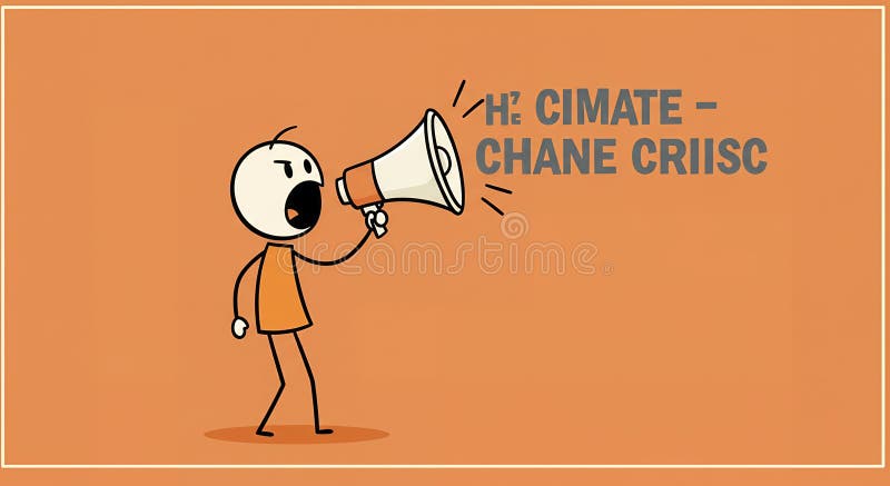 Stick Figure Announcing with Megaphone on Orange Background Stock ...