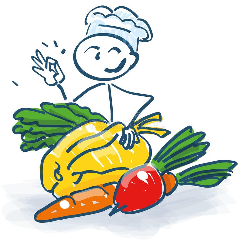 Stick Figure As a Cook with Vegetables Stock Vector - Illustration of ...