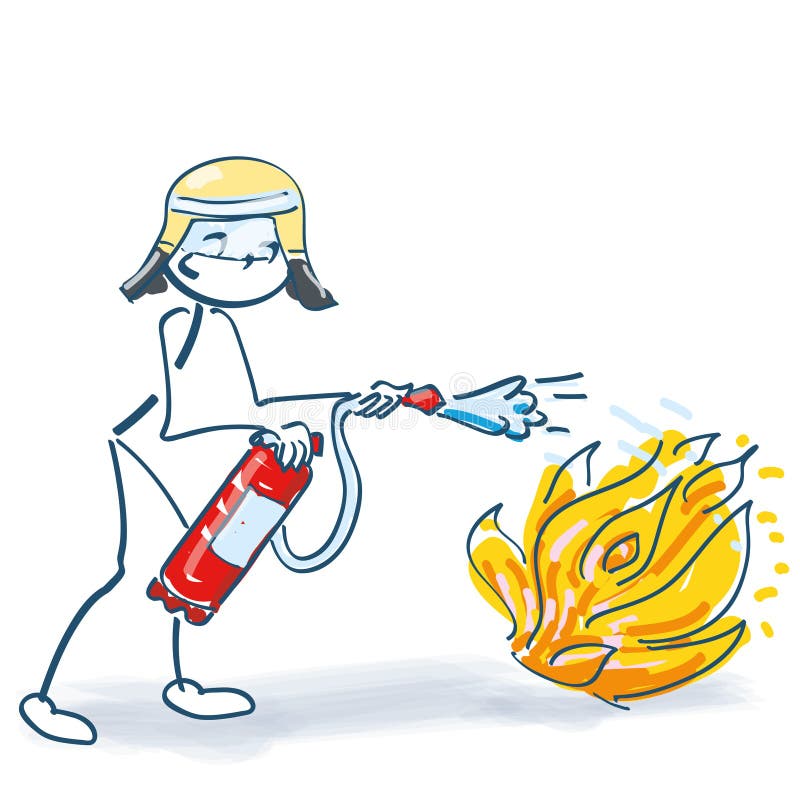 Stick Figure As Firefighter with a Fire Extinguishe Stock Vector ...