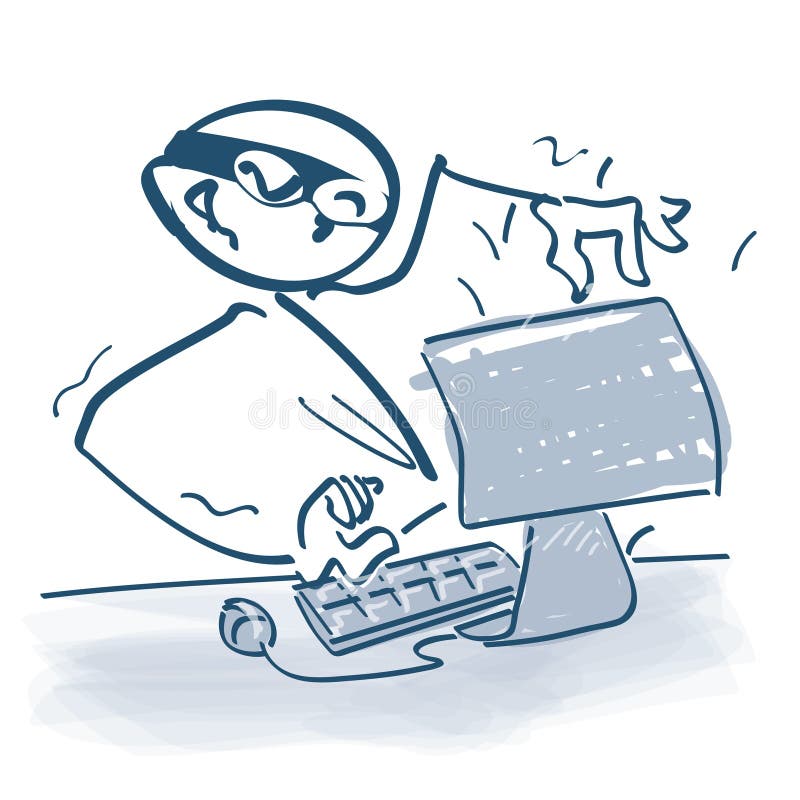 Stick Figure As a Hacker in Front of Computer Stock Vector ...