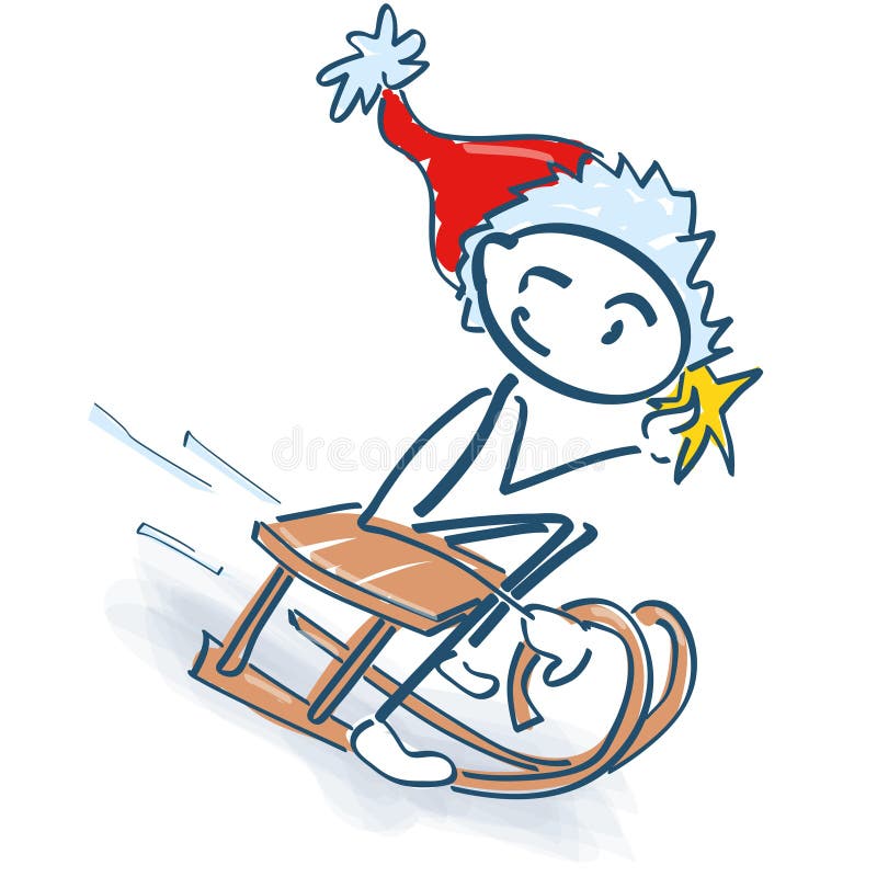 Stick Figure As Santa Claus with Sleigh Stock Vector - Illustration of ...
