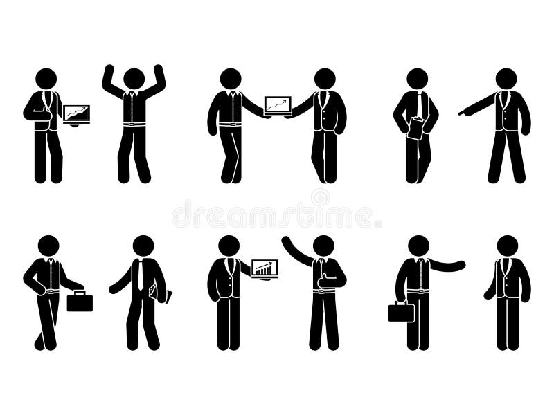 Stick Figure Business Cooperation Icon Set. Vector Illustration of ...