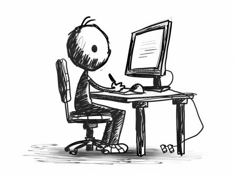Stick Figure Working on Computer Stock Illustration - Illustration of ...