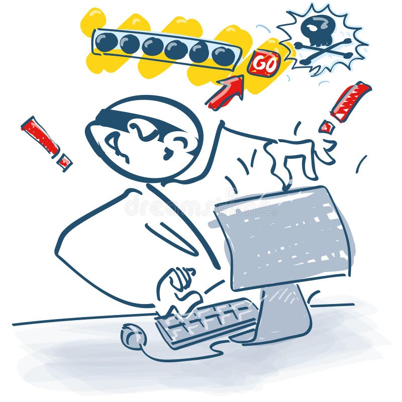 Stick Figure on the Computer As a Pisher Stock Vector - Illustration of ...