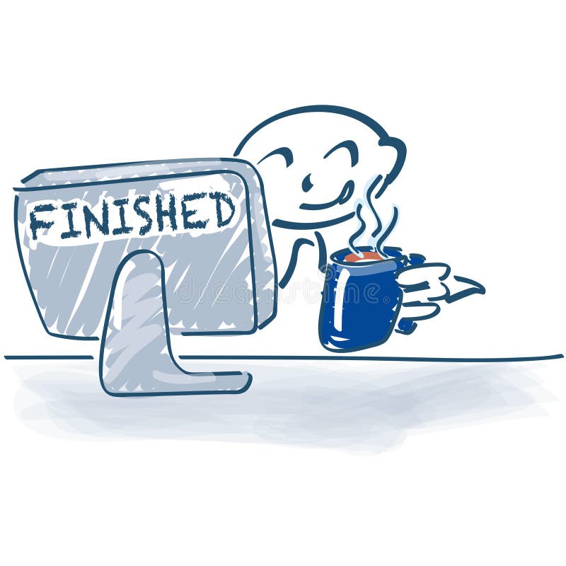 Stick Figure at the Computer and the Work is Finished Stock Vector ...