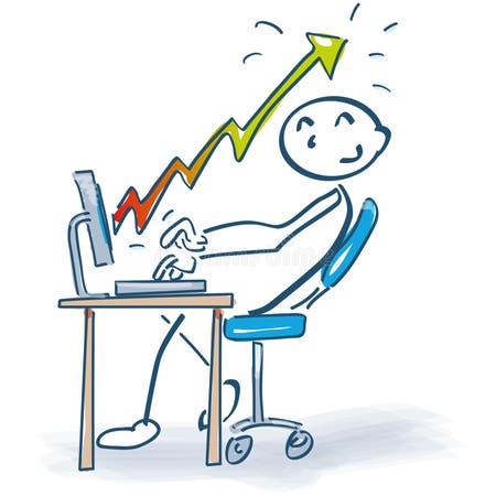 Stick Figure at Desk with Computer and Increasing Sales Stock Vector ...