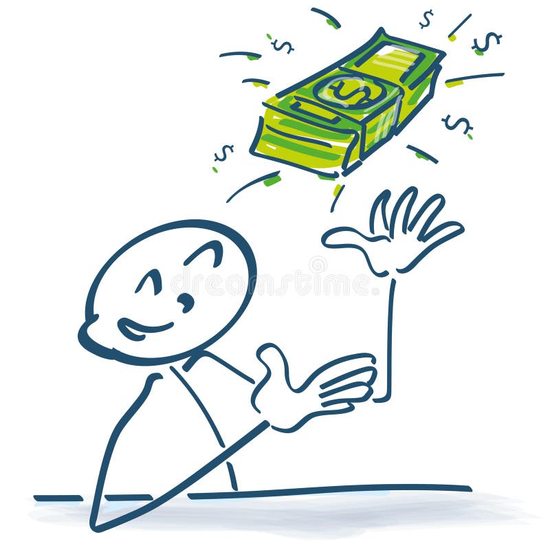 Stick Figure with Dollar Bills in the Air Stock Vector - Illustration ...