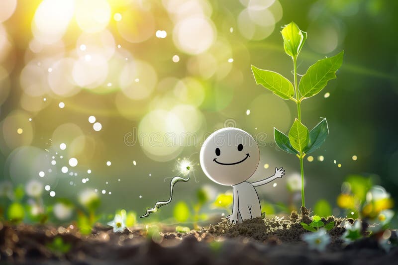 Stick Figure in Field with Plants Stock Illustration - Illustration of ...
