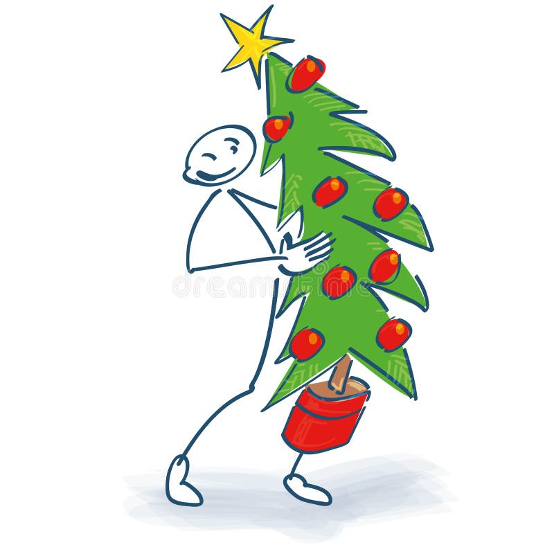 Stick Figure with a Fir Tree Stock Vector - Illustration of drawn ...