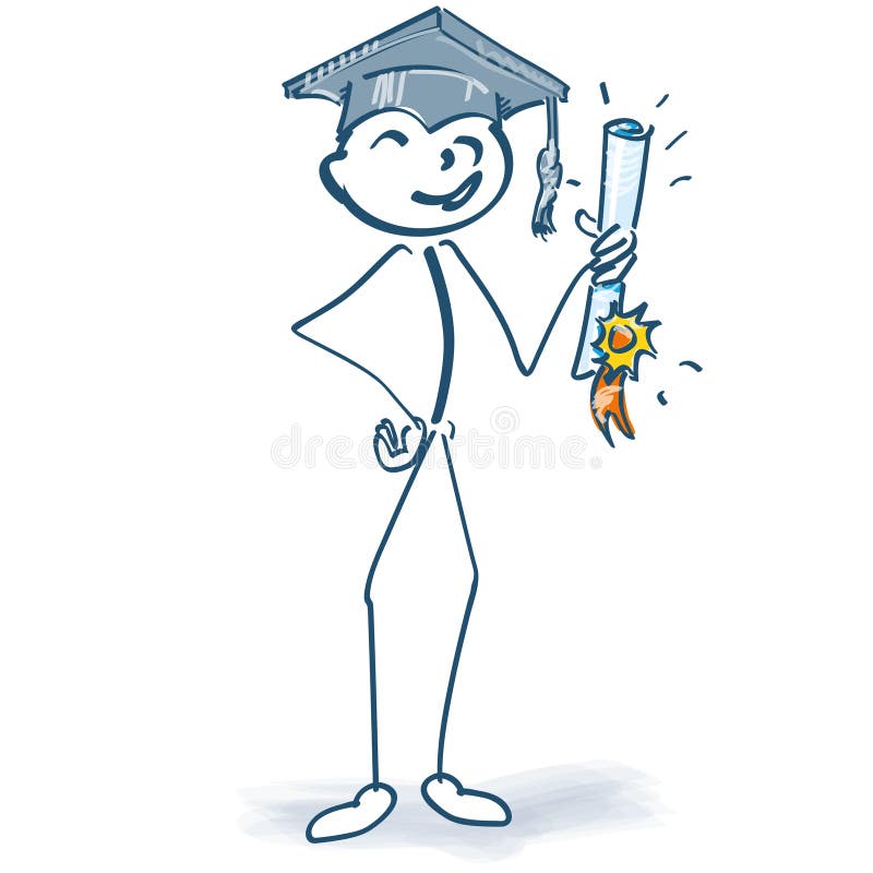 Stick Figure with Graduation Stock Vector - Illustration of drawing ...