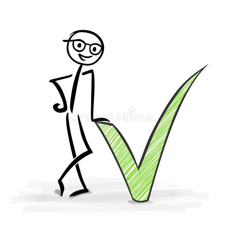Stick Figure with Green Check Mark Stock Vector - Illustration of green ...