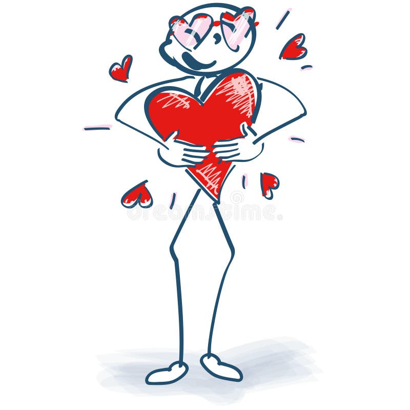 Stick Figure with Heart and Pink Glasses Stock Vector - Illustration of ...