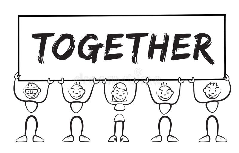 Stick Figure Holding Sign with Inscription Together Stock Vector ...