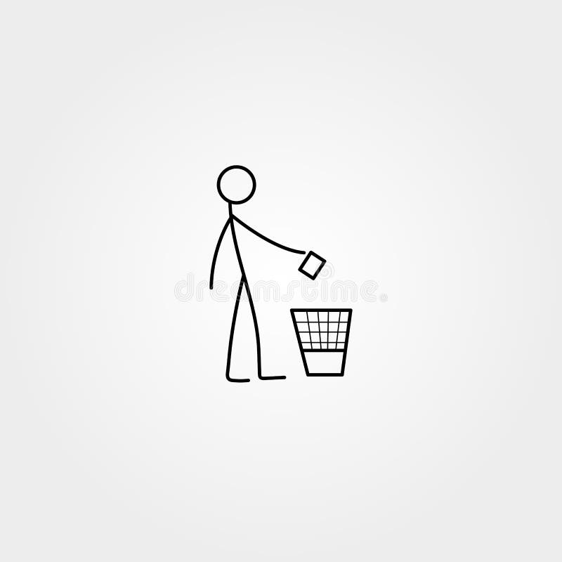 Stick Figure Icon Man Throwing Garbage into Basket Stock Vector ...