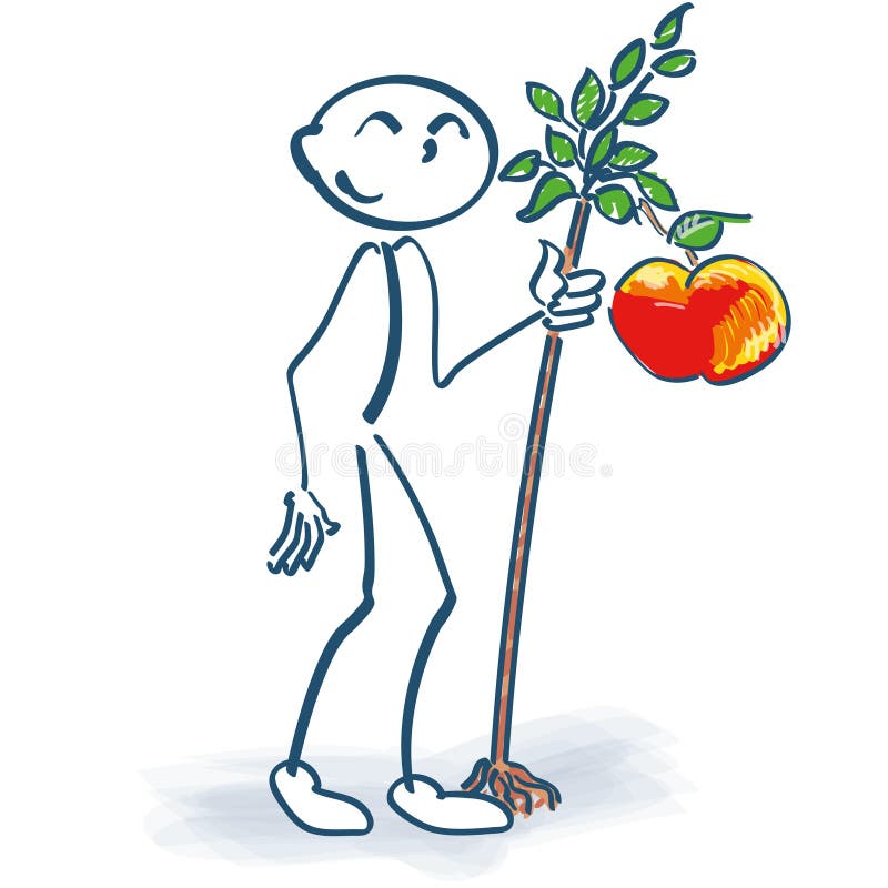 Stick Figure with a Little Apple Tree Stock Vector - Illustration of ...