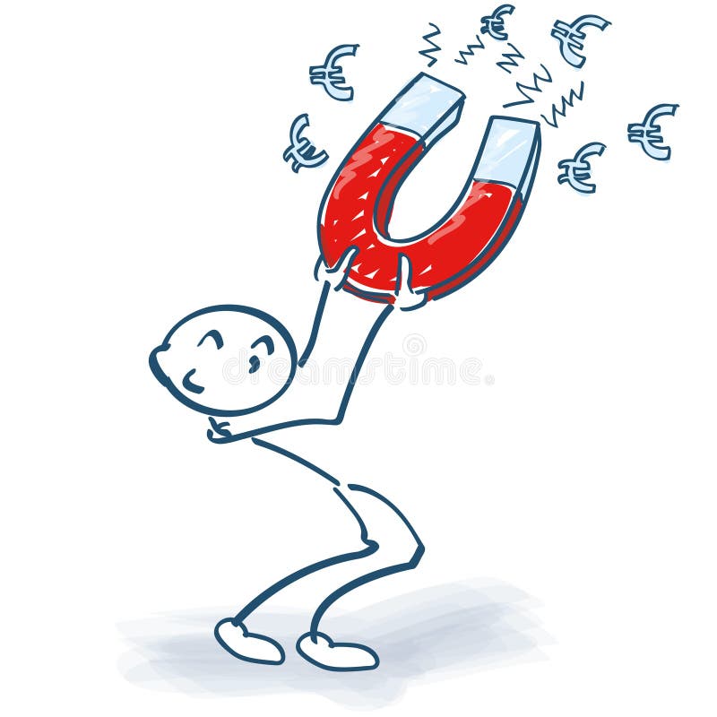 Stick Figure with Magnet and Euros Stock Vector - Illustration of life ...