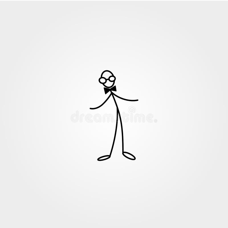 Stick Figure Man with Glasses, Vector Drawing on White Background Stock ...