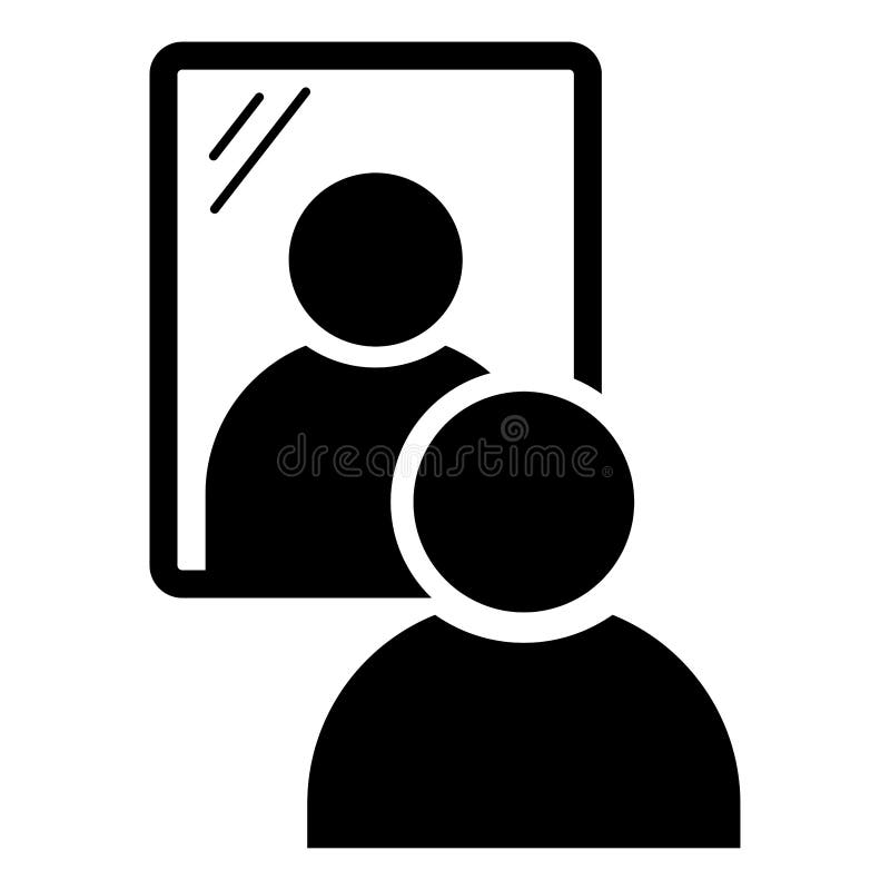 Stick Figure Man Looking into Mirror. Black Illustration Isolated on a ...