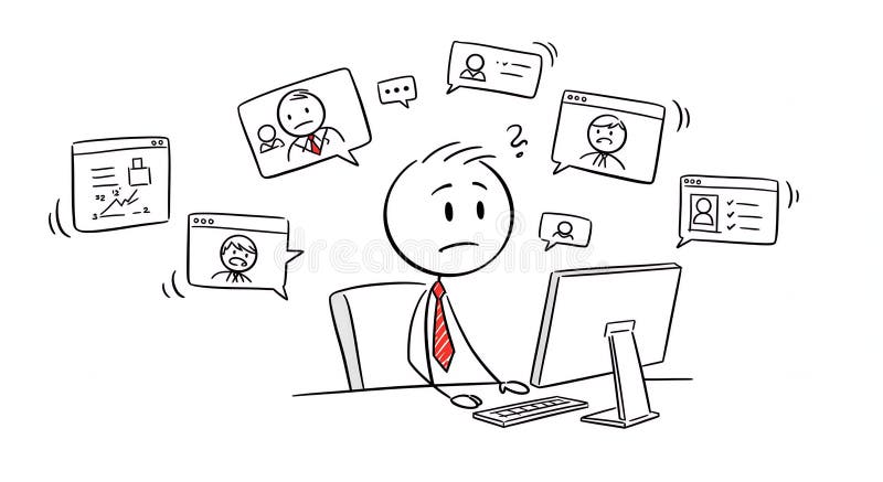 Stick Figure Overwhelmed with Online Communication on Computer Stock ...