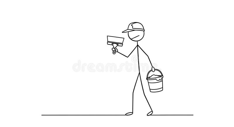 Stick Figure Painter Holding Bucket and Trowel Isolated Stock Image ...