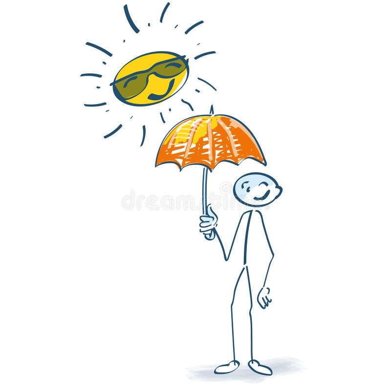 Stick Figure with Parasol in the Sun Stock Vector - Illustration of ...