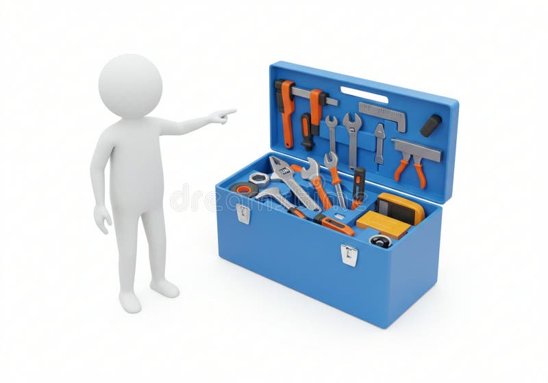 Stick Figure Pointing To Open Toolbox with Tools Stock Illustration ...