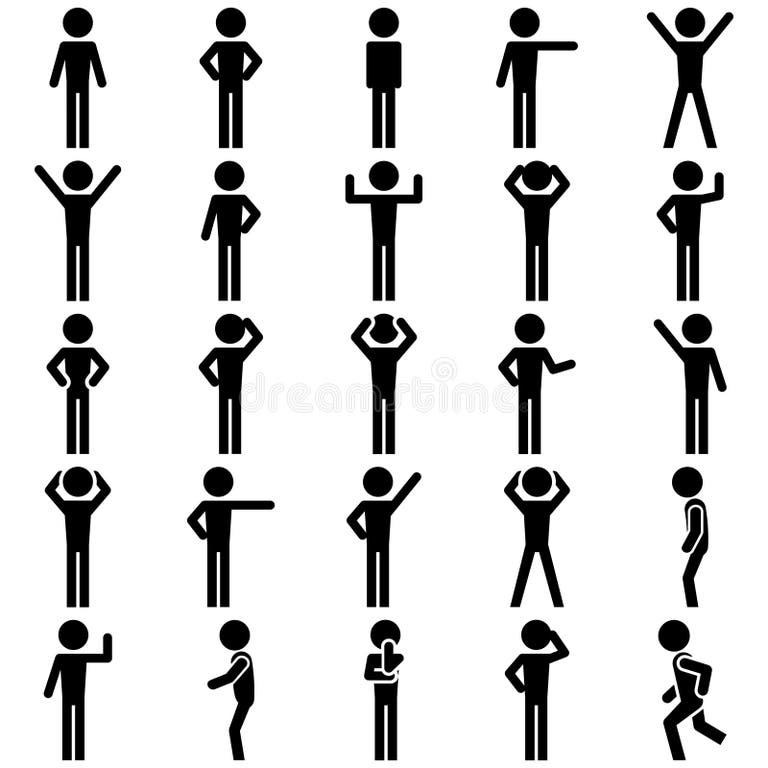 Stick Figure Positions Set Vector Icon. Stock Vector - Illustration of ...
