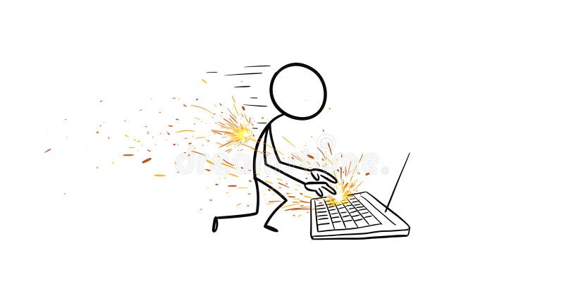 Overworked Programmer: Laptop Exploding with Sparks Stock Illustration ...