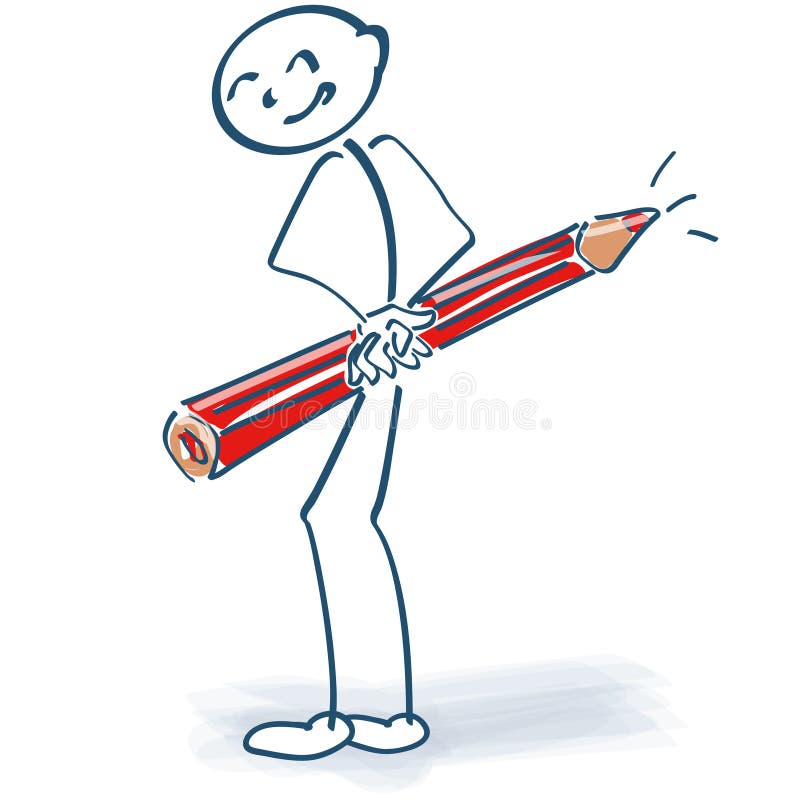 Stick Figure with Red Pencil Behind the Back Stock Vector ...