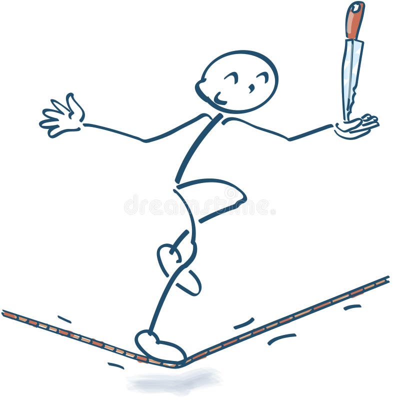 Stick Figure on the Rope with a Knife Stock Vector - Illustration of ...